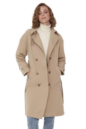 Trendyol Damen Khaki Domed Button Closure, Water-repellent Long Trench Coat, Beige, 40 EU