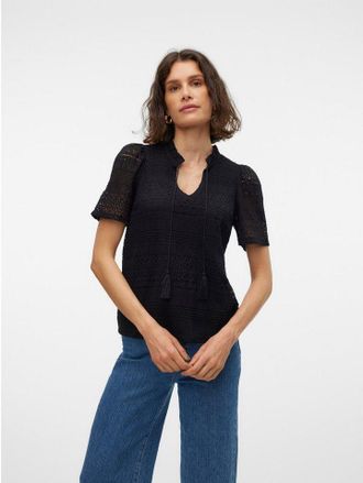 Vero Moda Spitzenshirt VMHONEY LACE S/S TASSEL TOP WVN GA