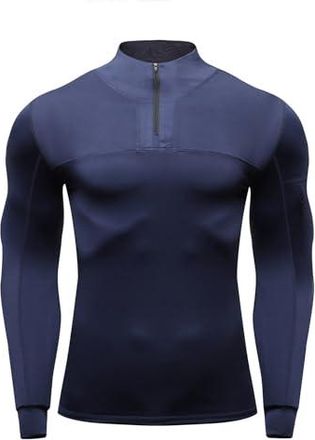 Generic T-shirt de bodybuilding extensible à manches longues pour homme - Séchage rapide - Gym Fitness, bleu marine, XXL