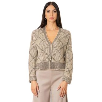 D.exterior Femme, Pulls, Beige, Taille: 40 FR Cardigan paillettes rombi