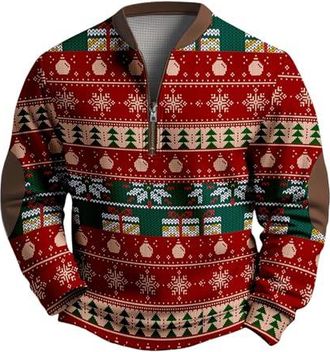 Generic Chandails pour homme - Pull Père Noël amusant - Imprimé de Noël - Manches longues - Fermeture éclair - Haut de Noël décontracté pour les vacances dhiv