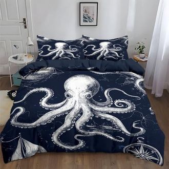 Generic R&eacute;versible Housse de Couette Pieuvre Animale 90 x 190 cm, Parure de Lit Peinture LEncre Douce et Douillette - 1 Personnes Microfibre Housse de Couette