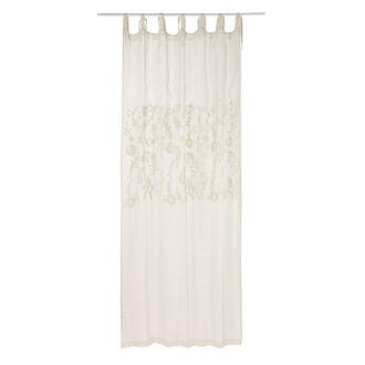 Loberon Gardine Judie, mit zarter Stickerei, romantischer Look, Befestigung durch dekorative Bindebänder, charmanter Sichtschutz, Leinen, Creme