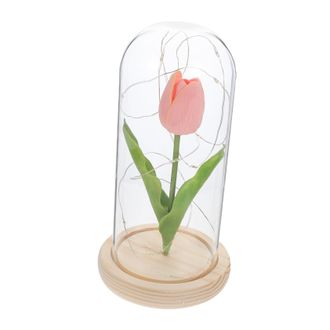 Cabilock Led Tulpenlicht Glasornament Led Leuchtende Tulpe Mit Holzsockel Innenraumdeko Tischdeko Wohnraumbeleuchtung
