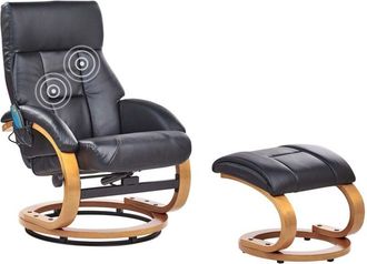 Beliani Beliani - Massagesessel Schwarz Kunstleder mit Fu&szlig;hocker Heizfunktion Timer Liegeoption B&uuml;ro Arbeitszimmer Fernsehsessel Polstersessel