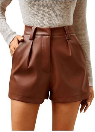 SOLY HUX Short pour femme en cuir synthétique - Short de fête, dautomne, de festival, de club, avec poches, marron, XL
