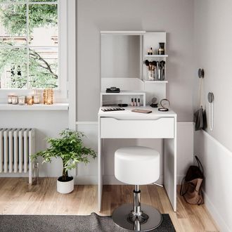 Vicco Schminktisch Weiß Ruben 60x142.7x48 cm - Frisiertisch, Kompakt & platzsparend - ideal für kleine Zimmer