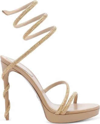Rene Caovilla Femme, Chaussures, Beige, Taille: 36 1/2 EU Sandales Plateau Margot Crystals