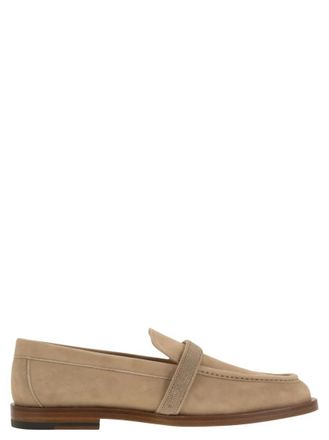 Fabiana Filippi Soft Suede Moccasin With Diamond Thread Detail - Gr. 40 (EU) - in Braun