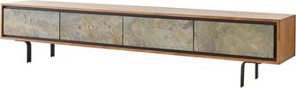 DELIFE TV-Bank Juwelo 200x35x40 cm Akazie Natur Stein 4 Türen