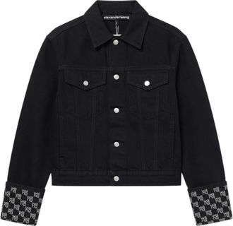 Alexander Wang Veste en jean avec revers &agrave; logo - Femme - Vestes - Noir - Taille: 36 FR