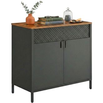 Relaxdays Armoire m&eacute;tallique Relaxdays, H x L x P : 77 x 80 x 40 cm, 2 portes, &eacute;tag&egrave;re r&eacute;glable, armoire de bureau, noir/marron
