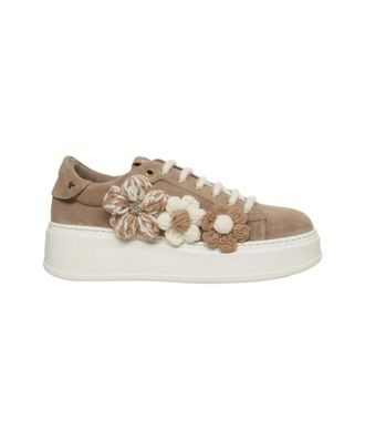 Gio+ Low-Top Sneaker - Suede Sneakers With Floral Appliqu&eacute;s And Strass Ac - Gr. 39 (EU) - in Wei&szlig; - f&uuml;r Damen
