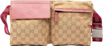 Gucci Bauchtaschen - GG Canvas Web Double Pocket Belt Bag - Gr. ONE SIZE - in Braun - f&uuml;r Damen