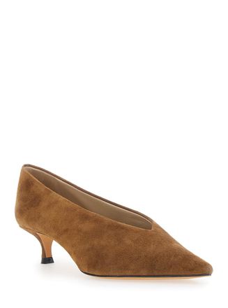 Le Monde Beryl Womens Kitten Heel Mules Brown Leather Lamb