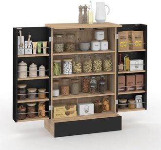 IDMarket Niedriges K&uuml;chenbuffet ALTO H.90 cm mit Ablagen in Schwarz und Holz