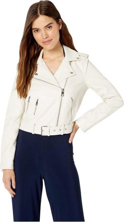 Levi's Damen Die Motorradjacke aus Kunstleder mit G&uuml;rtel (Normale und &Uuml;bergr&ouml;&szlig;e) Kunstlederjacke, White Oyster, M
