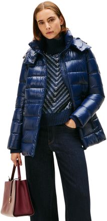 Tommy Hilfiger Damen Pufferjacke Gloss Down Waist mit Stehkragen, Blau (Dark Night Navy), S