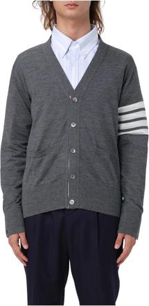 Thom Browne Homme, Pulls, Gris, Taille: L Four Stripe Sleeve Cardigan