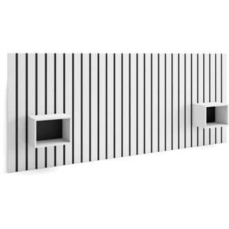 Skraut Home Kopfteil, Nachttischen - Lamellenwand Holz - 258x3x107 cm - 150,160,180 cm Bett - Stauraum - Moderner Stil - Wei&szlig; - Skraut Home