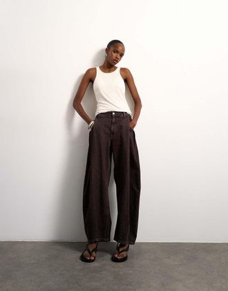 Topshop Cocoon - Jean bouffant &agrave; taille mi-haute - Chocolat-Brown