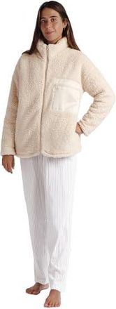 Admas Peignoir chaud &agrave; manches longues avec fermeture &eacute;clair pour femme, 57541 Beige, M