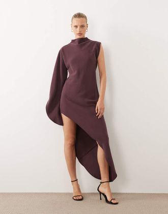 Asos Robe longue asym&eacute;trique &agrave; col montant et ourlet asym&eacute;trique - Marron