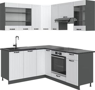 Vicco Eckküche Fame-Line, Weiß Landhaus/Anthrazit, 160 x 190 cm ohne Arbeitsplatte