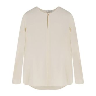 Max Mara Femme, Blouses et Chemises, Beige, Taille: 36 FR Chemisier en Soie &agrave; Encolure Ras du Cou