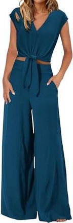 Generico Femme Élégante Curvy 2 Pièces Complet Pantalon Long Baggy Tailleur et Travail Robe Sans Manches Sexy Playsuit Couleur Unie Formelle Ensemble Complet C