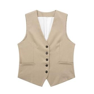 Generic D&eacute;bardeur Homme Lin Gilet en Lin Femme &Eacute;t&eacute; : Gilet de Costume Lin Sans Manches Gilet Couleur Unie Business Gilet Col V Crop Top Pull Slim Fit Lin Gile