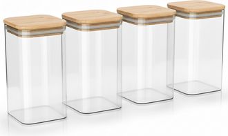 Arendo Vorratsgl&auml;ser mit Deckel - 4er Set - Beh&auml;lter aus Glas - hitzebest&auml;ndig - Vorratsdosen mit Bambusdeckel - luftdicht - f&uuml;r M&uuml;sli Zucker Mehl Kaffee Rei