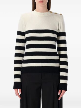 Balmain Gestreifter Pullover - Wei&szlig;