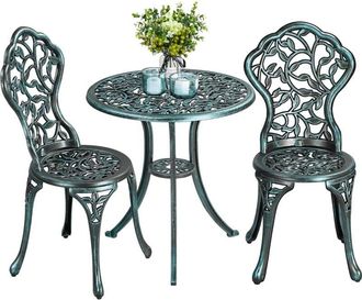 Yaheetech Yaheetech Ensemble de Bistrot en M&eacute;tal 3 Pi&egrave;ces Set Bistrot Design Vintage Feuillage Table de Jardin et 2 Chaises pour Terrasse V&eacute;randa Balcon Porche
