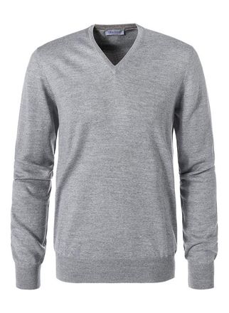 Gran Sasso Herren V-Pullover grau unifarben