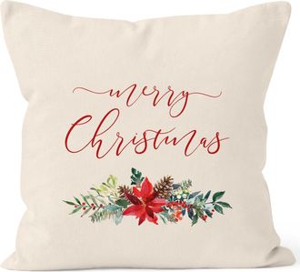 Autiga Kissenbezug Weihnachten Merry Christmas Blumen Weihnachtsstern Christstern Flower Frohe Weihnachten Natur 40cm x 40cm
