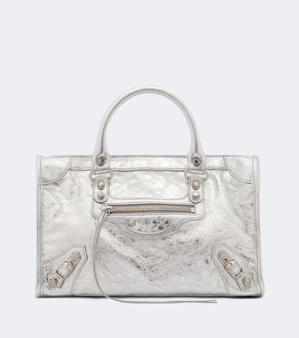Balenciaga Sac Le City Small en cuir m&eacute;tallis&eacute;