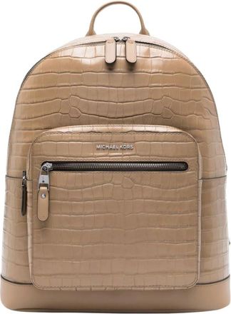 Michael Kors Homme, Sacs, Beige, Taille: ONE Size Sac &agrave; dos Commuter Hudson en cuir fa&ccedil;on crocodile