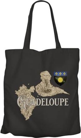 Fabulous Tote Bag Sac Shopping en Toile Noir - Guadeloupe 971 D&eacute;partement Ile Carte Ancienne Rare - 10 L