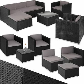 TecTake Salon en rotin Lignano avec 2 fauteuils