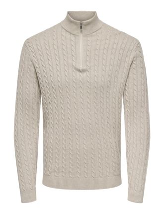 Only & Sons Herren Onsloui Reg 12 Cabel Half Zip Knit, Oatmeal, S EU