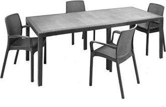 Dmora Tisch- und Stuhlset Moie, Wohnzimmer, Ausziehbarer rechteckiger Tisch mit 4 St&uuml;hlen mit Armlehnen, Made in Italy, Anthrazit