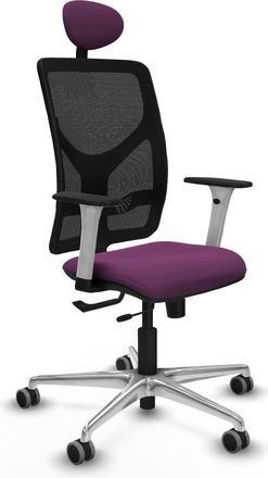 Piqueras y Crespo Arbeitsstuhl mit wei&szlig;en und schwarzen Armlehnen, h&ouml;henverstellbarer Lendenwirbelst&uuml;tze und festem Kopfteil, ausgestattet mit Syncro/Traslack. Schwarz/