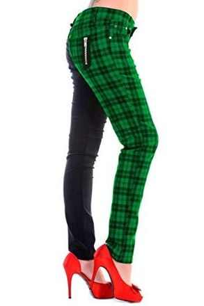 Banned Pantalon skinny &eacute;cossais dames carreaux noir / vert - M - Banned