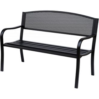 OUTSUNNY Banc 3 places de jardin terrasse style contemporain 127L x 60l x 87H cm m&eacute;tal &eacute;poxy anticorrosion noir