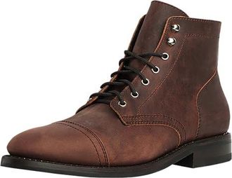 Jamron Homme Élégant Cap Toe Bottines à Lacets Mat Cuir Synthétique Bottes Derby Habillées Marron Foncé SN0707335 EU45.5