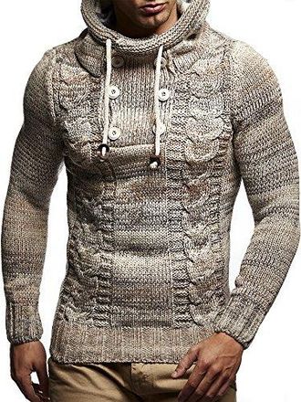 LEIF NELSON Herren Pullover Hoodie Kapuzenpullover Strickpullover Longsleeve Sweater Sweatshirt Pulli LN20227, Beige,3X-Large