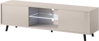 Selsey TV Schrank Board Sideboard Fernsehtisch Fernsehschrank 140 cm LED Beleuchtung Graubeige Lefyr, Grau