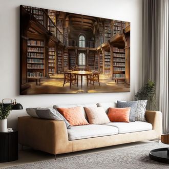 Generic Leinwand-Wandkunst 120x80 cm ungerahmt- Vintage Große Bibliothek Leinwandbild Kunstdruck Groß XXL für Wohnzimmer Schlafzimmer Wandbilder Canvas Desing