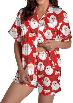 Generic Ensemble de pyjama en satin pour femme, ensemble de pyjama short pour femme - Chemise et short boutonn&eacute;s &agrave; manches courtes, v&ecirc;tements de nuit mignons 